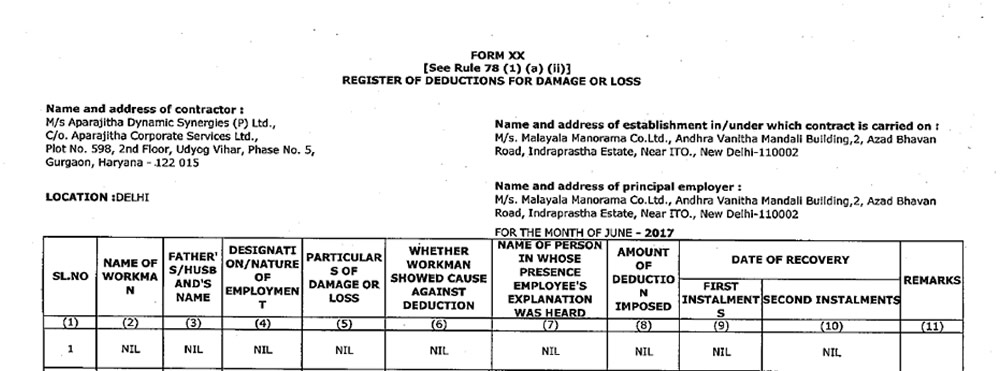 Malayala Manorama - FORMXX - Register of Deductions for Damage or Loss